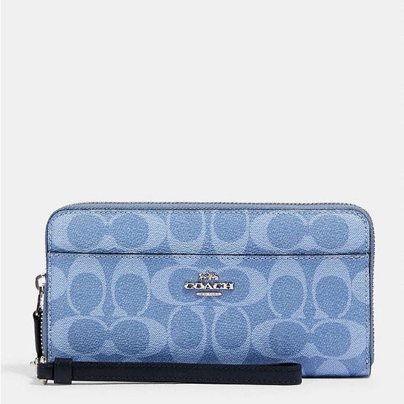 Coach | Bags | Coach Light Blue Signature Wristlet | Poshmark